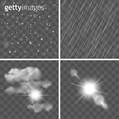 Vector realistic weather texture set - snow, rain, overcasted sky and ...