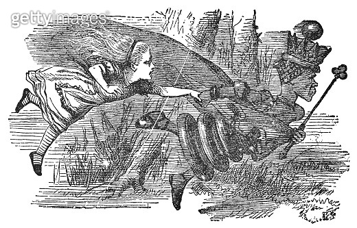 Alice and the Red Queen Running Across the Chess Board in Through the ...