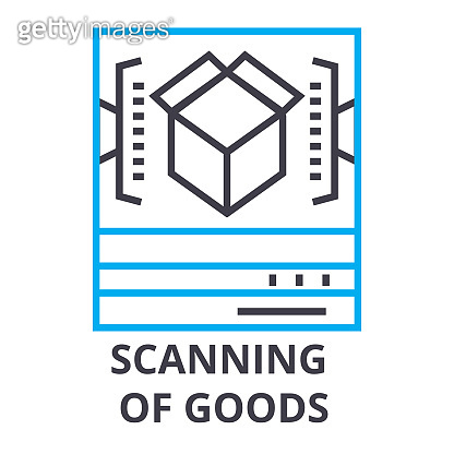 scanning of goods thin line icon, sign, symbol, illustation, linear ...
