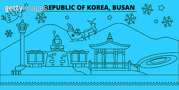 South Korea, Busan winter holidays skyline. Merry Christmas, Happy New ...