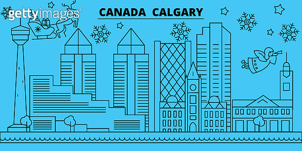 Canada, Calgary winter holidays skyline. Merry Christmas, Happy New ...