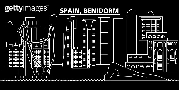 Benidorm silhouette skyline. Spain - Benidorm vector city, spanish ...