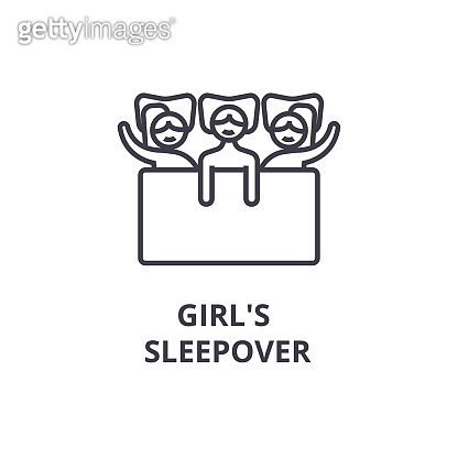 girls sleepover thin line icon, sign, symbol, illustation, linear ...
