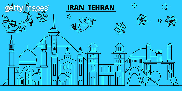 Iran, Tehran winter holidays skyline. Merry Christmas, Happy New Year ...