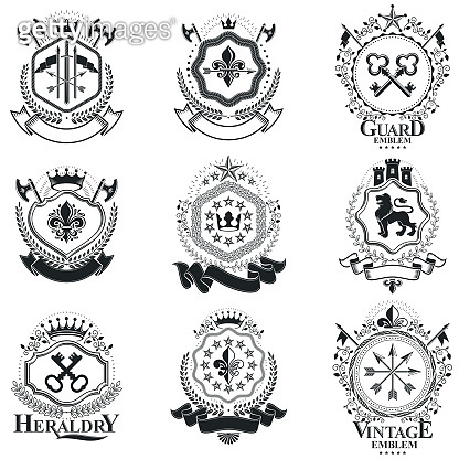 Heraldic signs, elements, heraldry emblems, insignias, signs, vectors ...