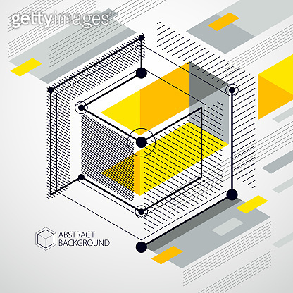 Vector of abstract geometric 3D cube pattern and yellow background. Layout of cubes, hexagons ...