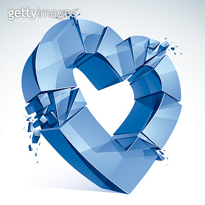 Breakup concept of Broken heart, 3D realistic vector illustration of ...