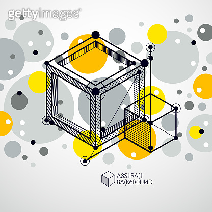 Vector of abstract geometric 3D cube pattern and yellow background. Layout of cubes, hexagons ...