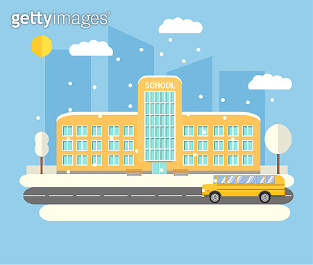 Building of city high school education.Training of children.Yellow ...