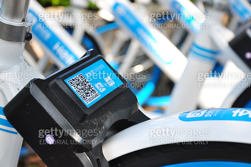 Close-up of the shared bike QR code.China's bike sharing boom in charts ...