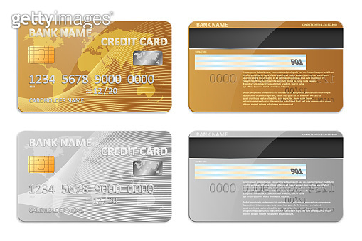 Realistic gold and silver bank credit card template isolated. Bank ...