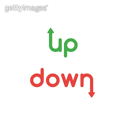 Vector icon concept of up and down words with arrows, moving up and ...