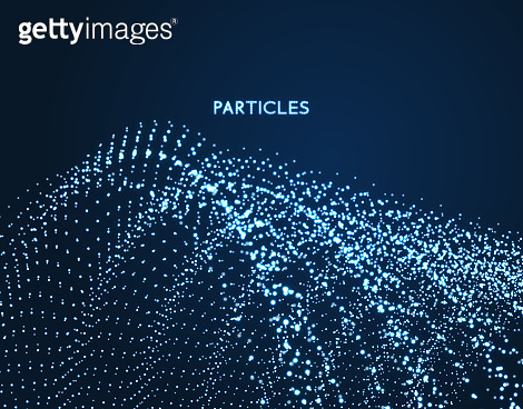 Array with dynamic emitted particles. 3d technology style. A glowing grid. Abstract background ...