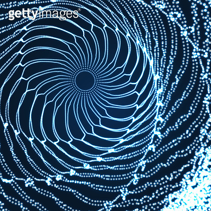 Spiral. Tunnel. Array with Dynamic Particles. Futuristic Style. Cyberspace Grid. 3D Vector ...