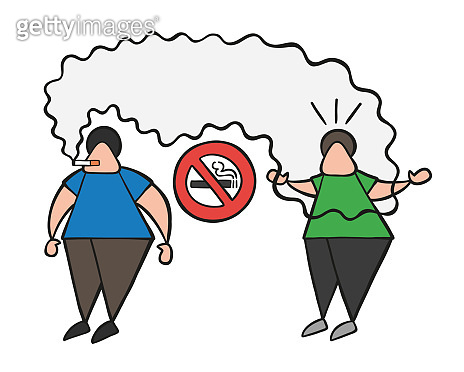 Vector cartoon man smoking cigarette where smoking is prohibited and ...