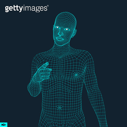 Man Pointing his Finger. 3D Model of Man. Geometric Design. Vector ...