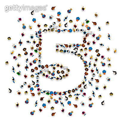 Large group of people in number 5 five form. People font . Vector ...