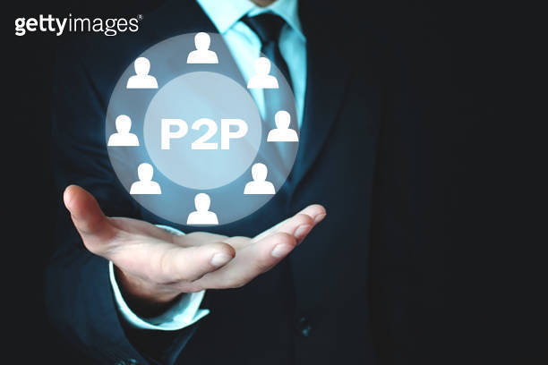 Man holding P2P word with people icon. Concept of peer to peer P2P 이미지 ...