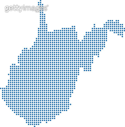 West Virginia state of USA map dots vector outline illustration in blue ...