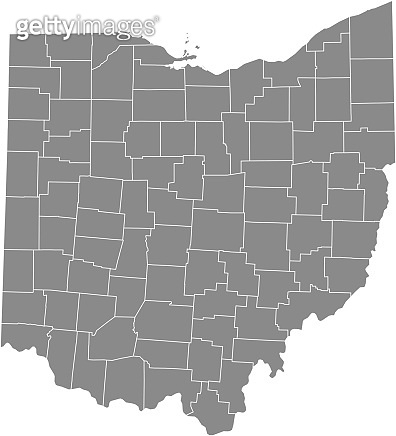 Ohio county map vector outline gray background. Map of Ohio state of ...