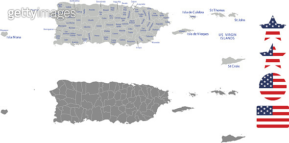 Puerto Rico county map vector outline in gray background. Puerto Rico ...