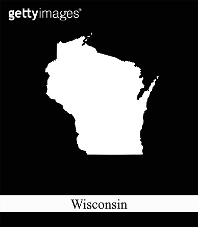 Wisconsin state of USA map vector outline illustration black and white ...