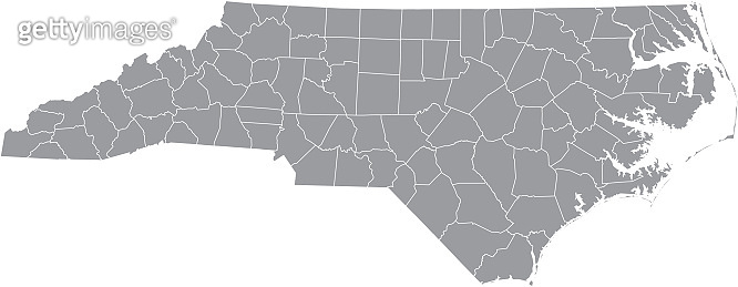 North Carolina county map vector outline gray background. Map of North ...