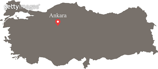 Turkey map vector outline with capital location and name, Ankara, in ...