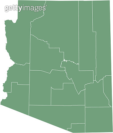 Arizona county map vector outline illustration green background ...