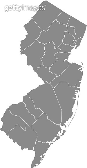 New Jersey county map vector outline gray background. Map of New Jersey ...