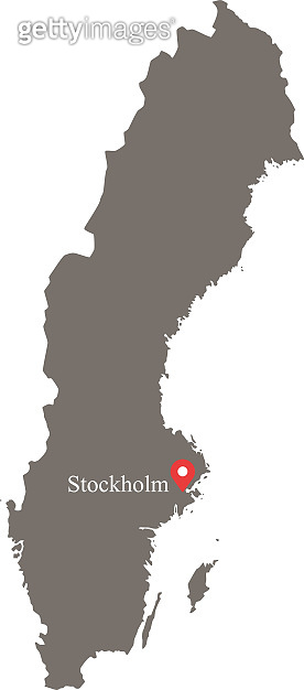 Sweden map vector outline with capital city Stockholm location and name ...