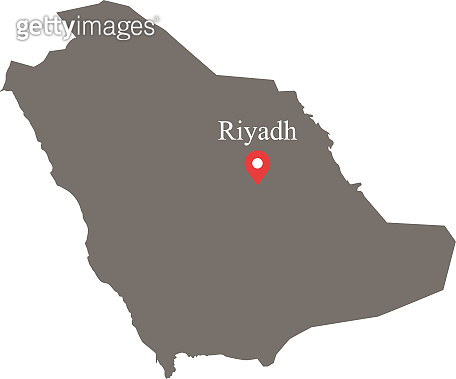 Saudi Arabia map vector outline with capital location and name, Riyadh ...
