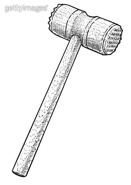 Meat wooden tenderizer illustration, drawing, engraving, ink, line art ...
