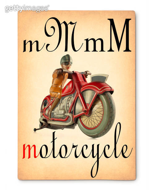 Letter M - Motorcycle. Vintage alphabet flash card. 이미지 (1033081274 ...