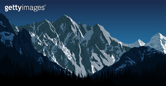 Vector Himalayan mountain landscape. Lhotse - south face view from ...