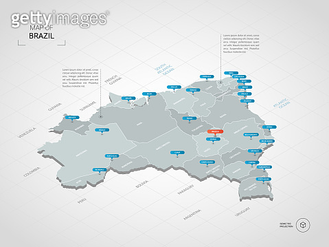 Isometric Brazil map with city names and administrative divisions ...