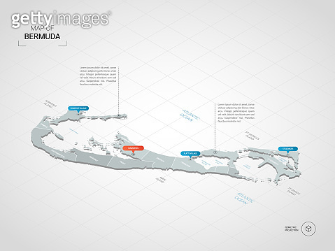 Isometric Bermuda map with city names and administrative divisions. 이미지 ...