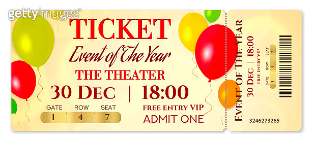 Admission ticket template. Vector mockup concert ticket (tear-off ...