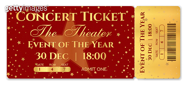 Admission ticket template. Vector mockup concert ticket (tear-off) with ...