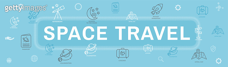 Space Travel or Tourism Web Header Banner with spaceship, telescope ...