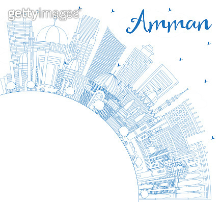 Outline Amman Jordan Skyline with Blue Buildings and Copy Space ...