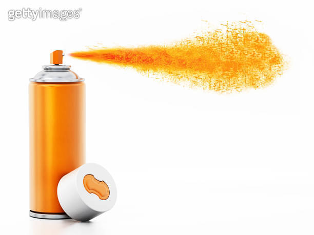Orange spray paint can isolated on white 이미지 (939957362) - 게티이미지뱅크