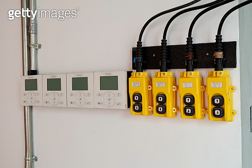 Close up of electrical control panel and Industrial crane Hook 이미지 ...