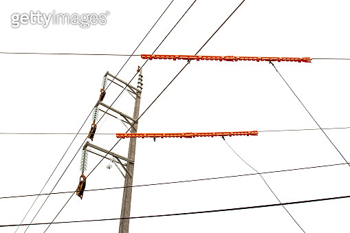 A high voltage powerline under construction isolated on White ...