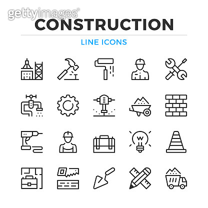 Construction line icons set. Modern outline elements, graphic design concepts. Stroke, linear ...
