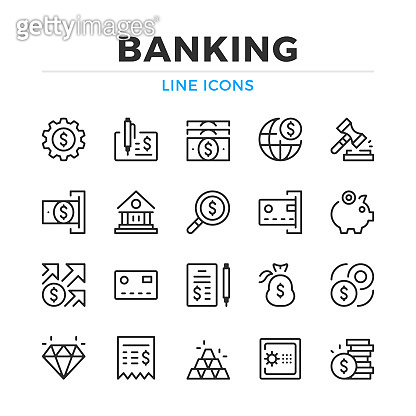 Banking line icons set. Modern outline elements, graphic design concepts. Stroke, linear style ...
