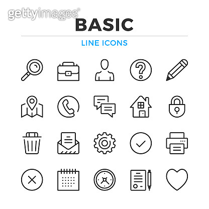 Basic line icons set. Modern outline elements, graphic design concepts. Stroke, linear style ...