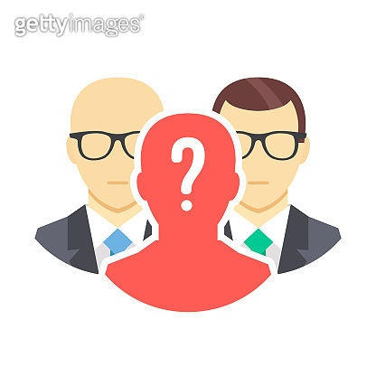 Business people and man silhouette with question mark symbol. Human ...