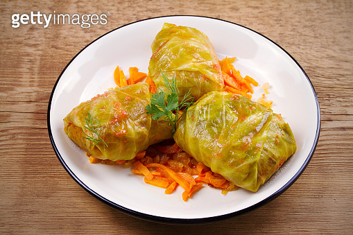 Stuffed cabbage leaves with meat, rice and vegetables. Chou farci ...