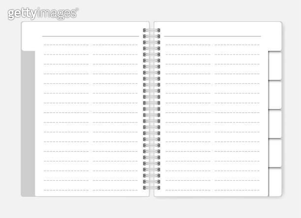 Two column dashed line spiral notebook with tab dividers mockup 이미지 ...